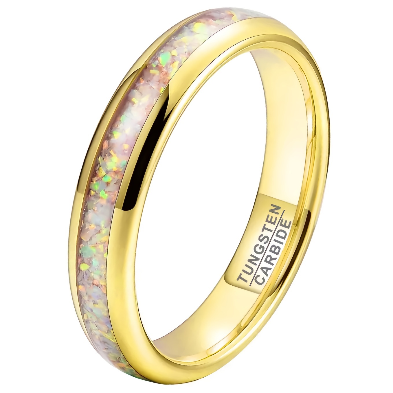 Tungsten Band Ring Plated Inlaid Shining Opal / Rose / Black - Temu ...