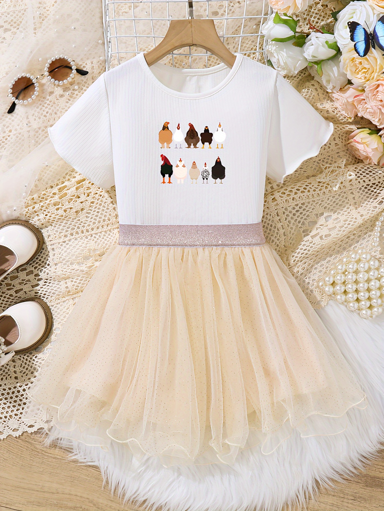 Chicken Print Trendy Outfits Girls Casual Crew Neck Short - Temu New ...