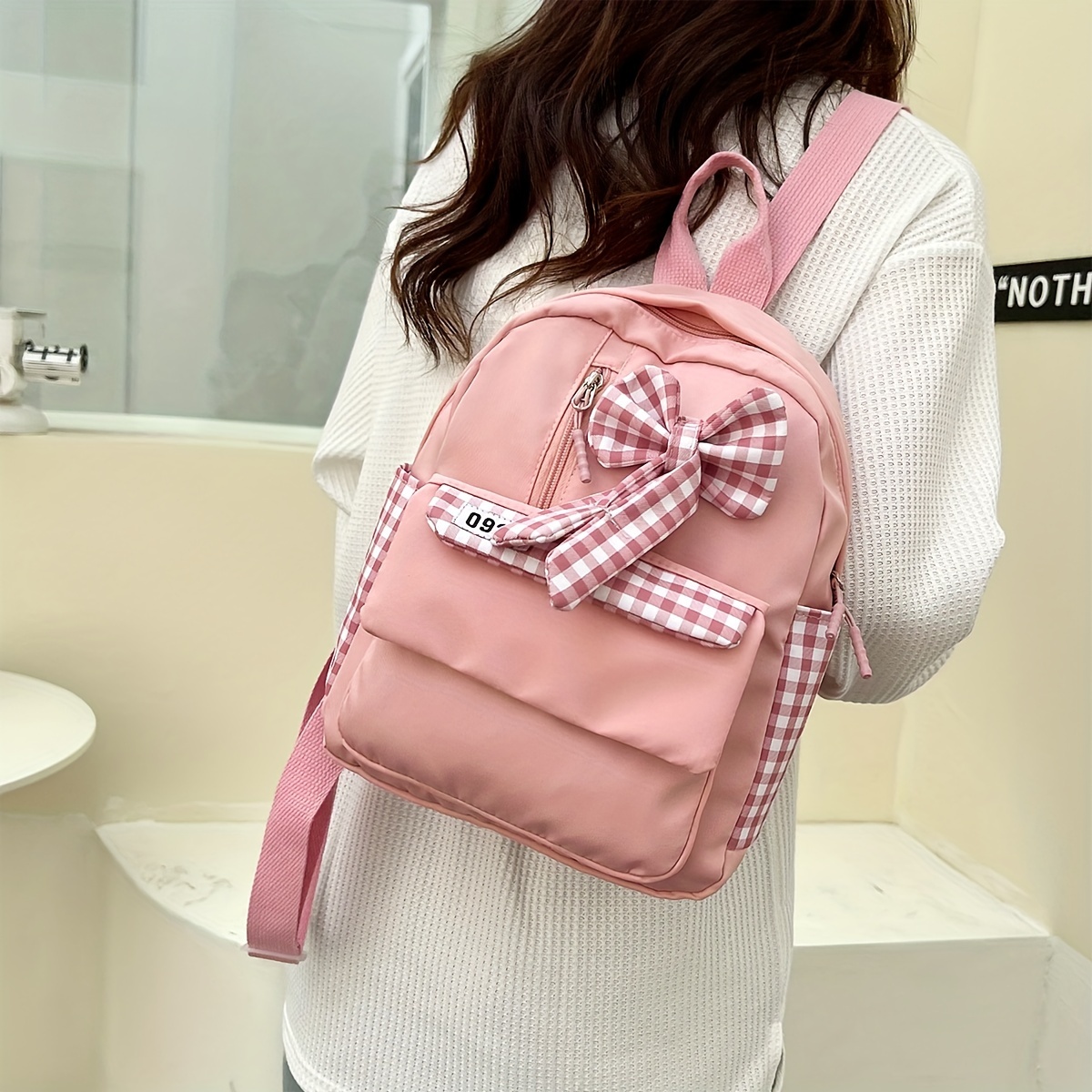 Kawaii Bowknot Decor Backpack Cute Nylon College Daypack - Temu Australia