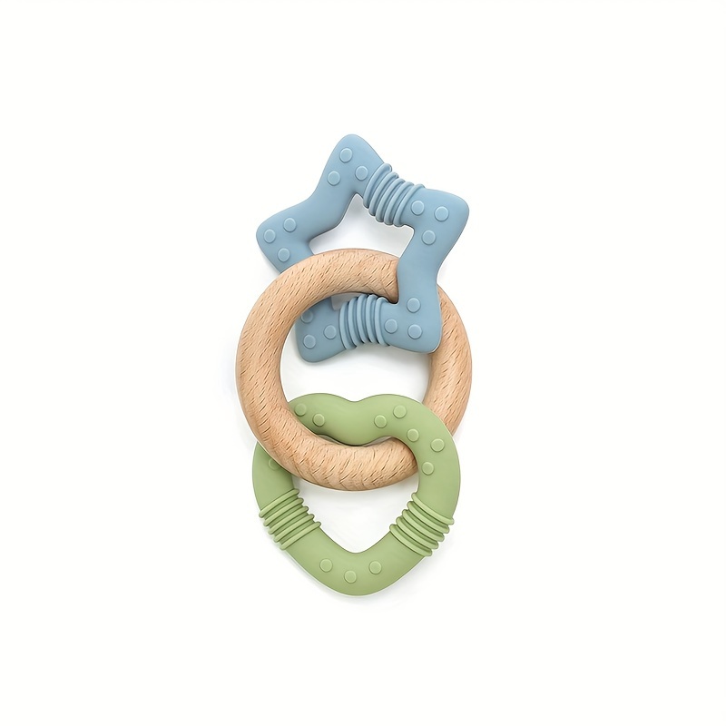 Baby Silicone Teether Babies Wooden Ring Teething Toys Bpa - Temu Australia