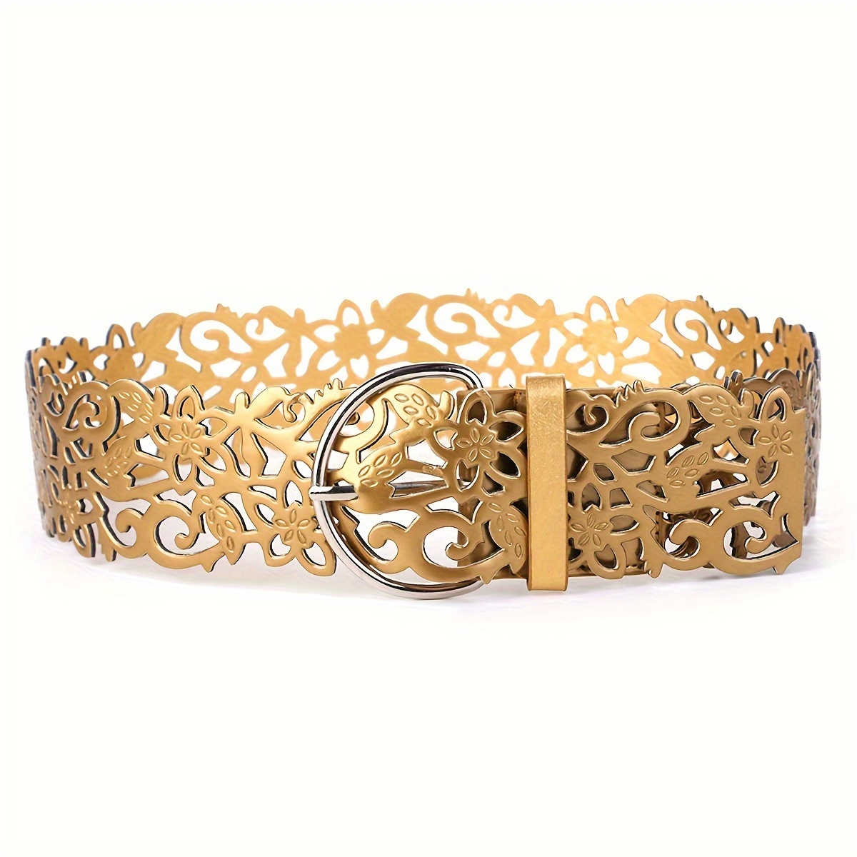 Trendy Floral Hollow Wide Belts Solid Color Pu Leather - Temu Australia