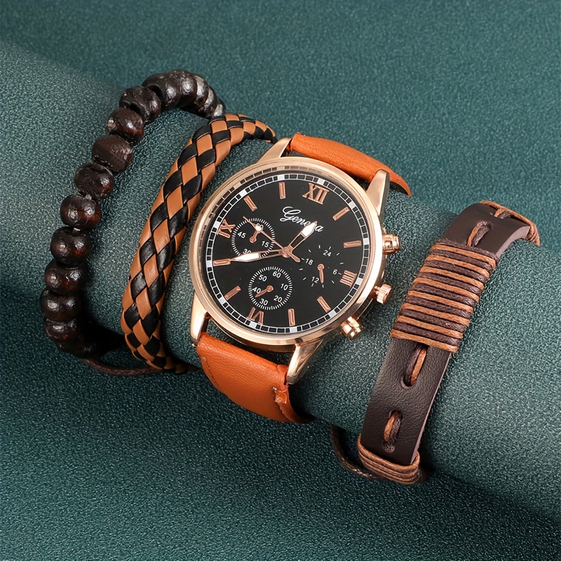 Fashion Men's Business Quartz Watch & Bracelets Set - Temu Ireland