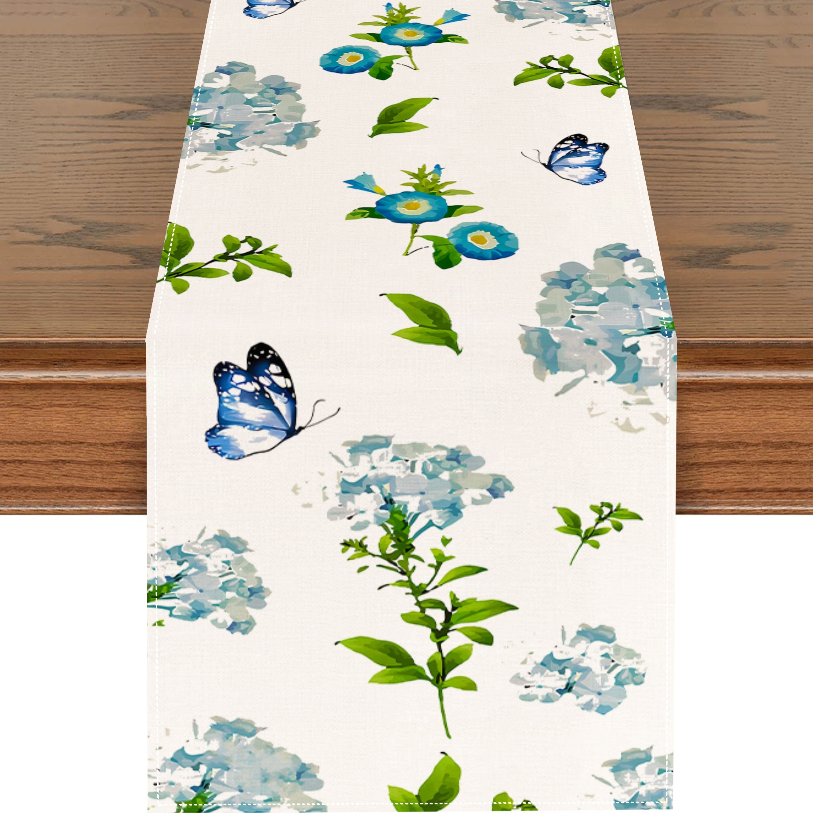 Table Runner Spring Theme Seasonal Blue Floral - Temu Canada