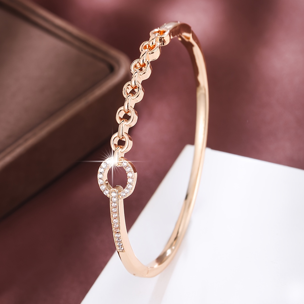 Shiny Zircon Decor Copper Bangle Bracelet Simple Elegant - Temu United Kingdom