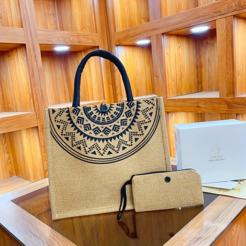 Vintage Top Handle Tote Bag Retro Grocery Shopping Bag - Temu United ...