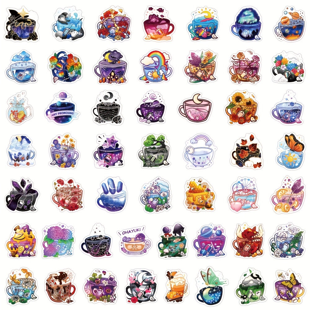 Tea Cup Stickers Colorful Tea Cup Decals Waterproof Vinyl - Temu