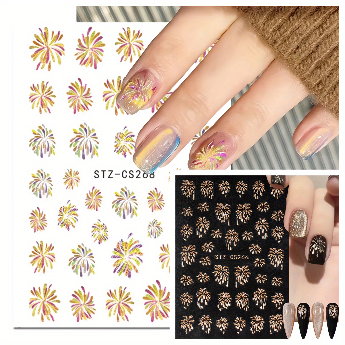 2pcs Autocollants D'art D'ongle Conception Feu D'artifice - Temu France