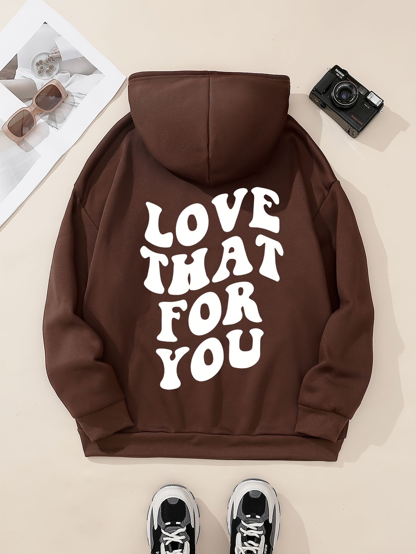 Letter Print Kangaroo Pocket Hoodie Casual Long Sleeve - Temu Canada