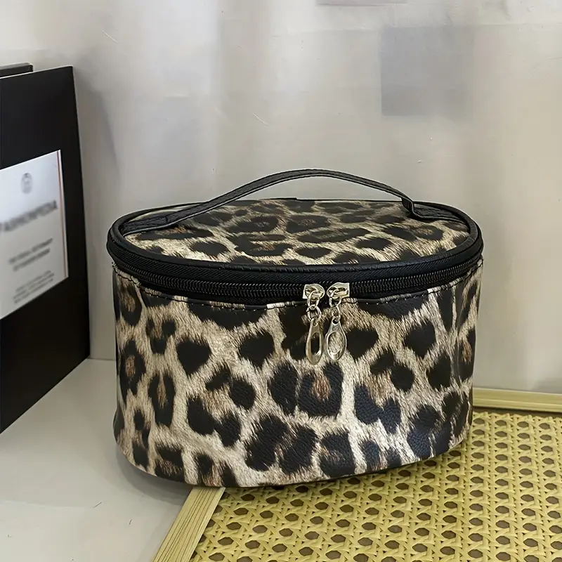Leopard Pattern Vintage Makeup Bag Toiletry Bag Handle Large Temu Canada