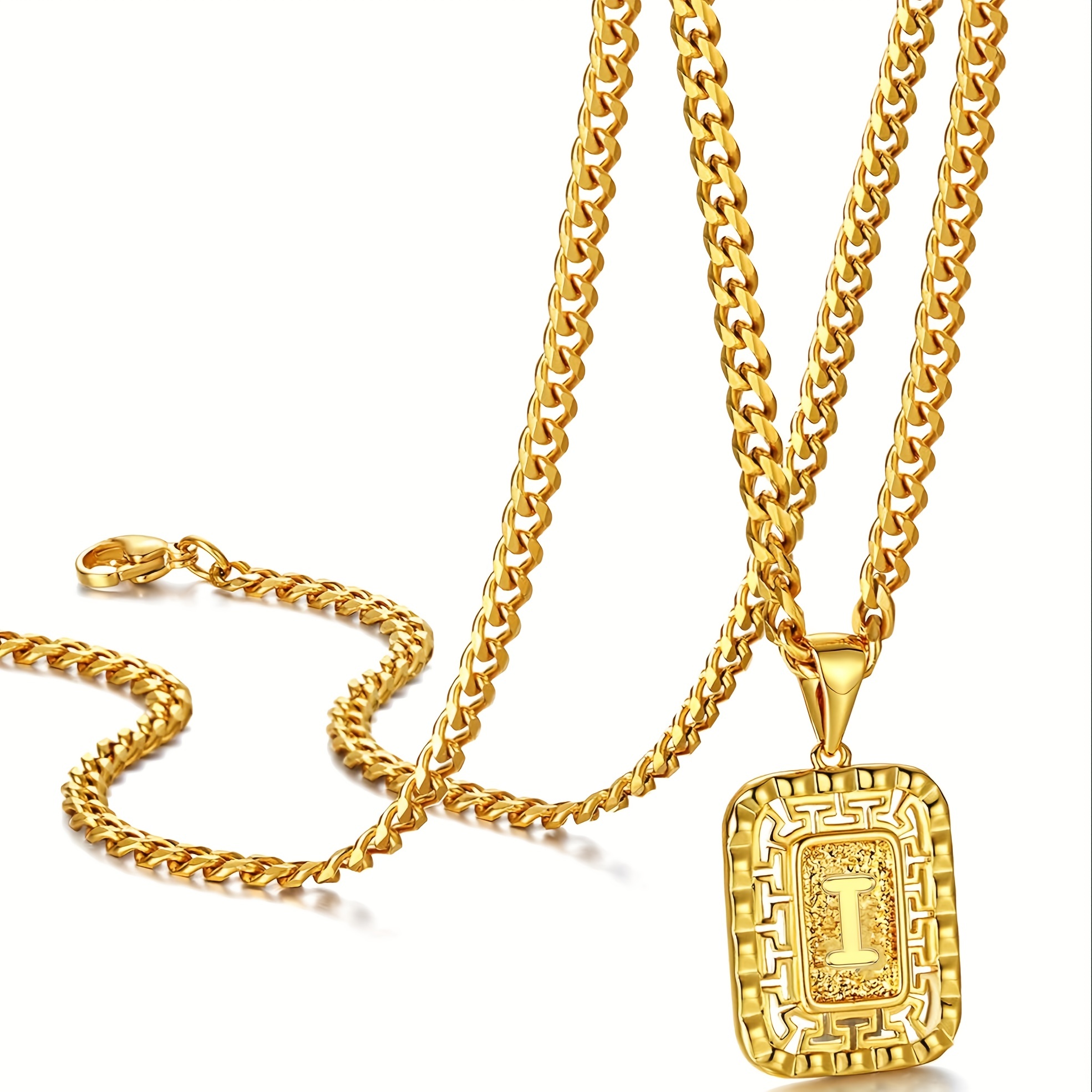 Initial Letter Pendant Necklace Men Women Cuban Chain - Temu Canada