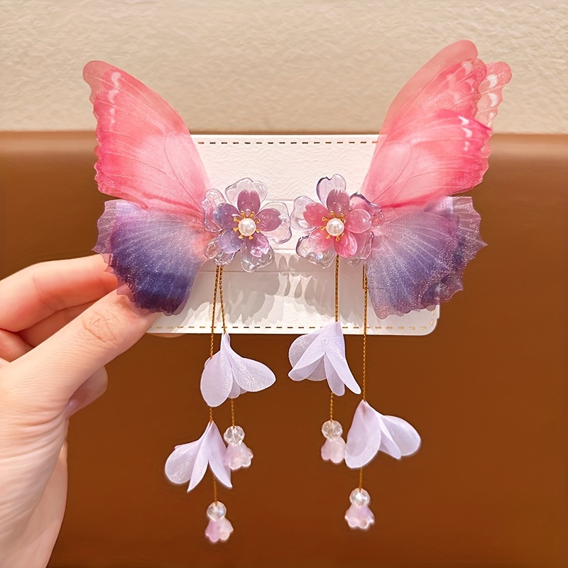 Gradient Color Butterfly Wings Hair Clips Tassel Non slip - Temu Portugal