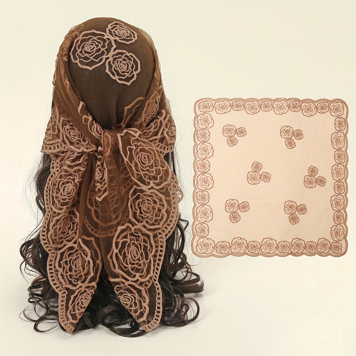 Embroidered Flower Square Scarf Elegant Thin Breathable - Temu Canada