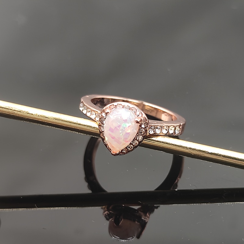 Men's Fashion Inlaid Imitation Fire Opal Ring Rose Golden - Temu Ireland