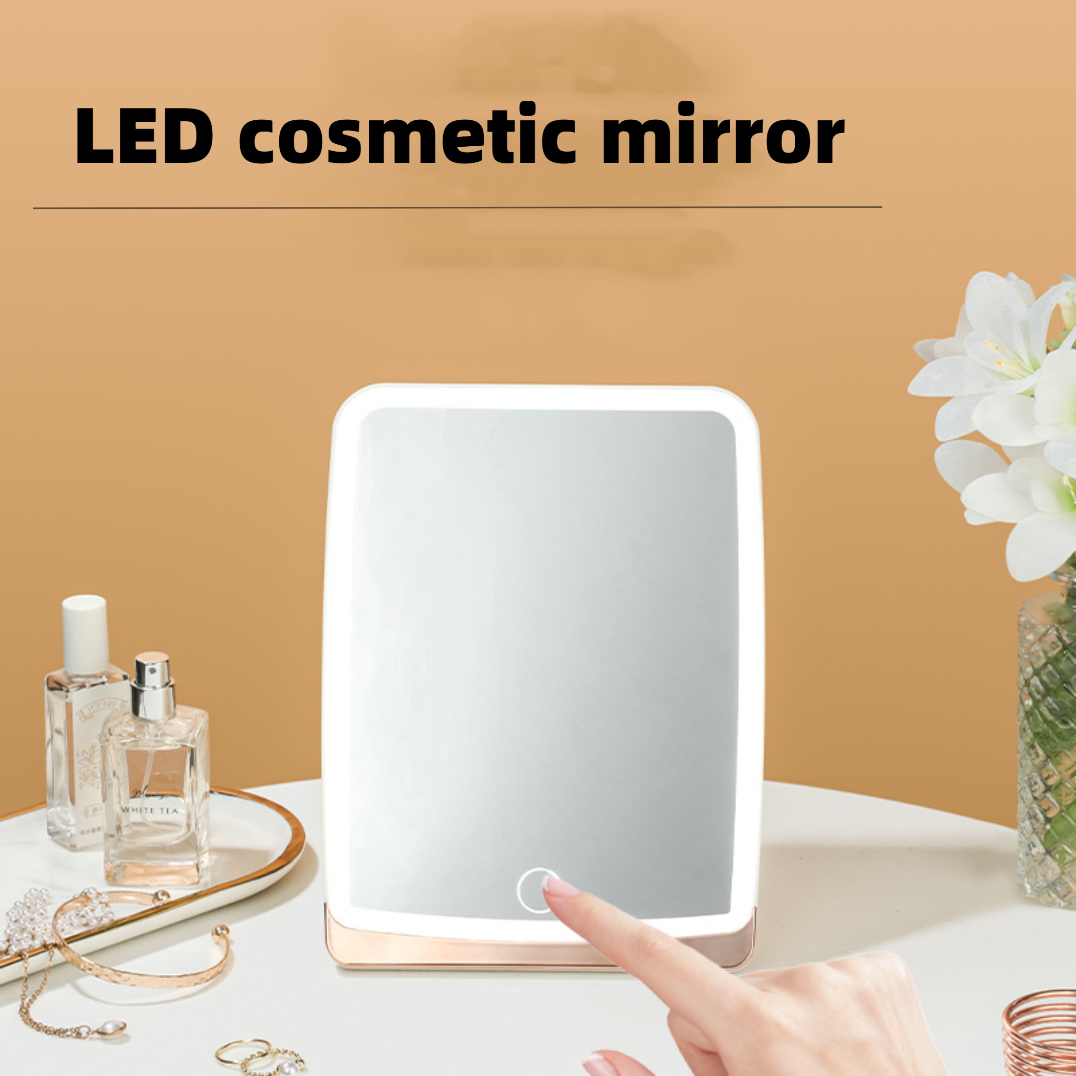 Led Square Desktop Makeup Mirror With Adjustable Stand, Lighted ...