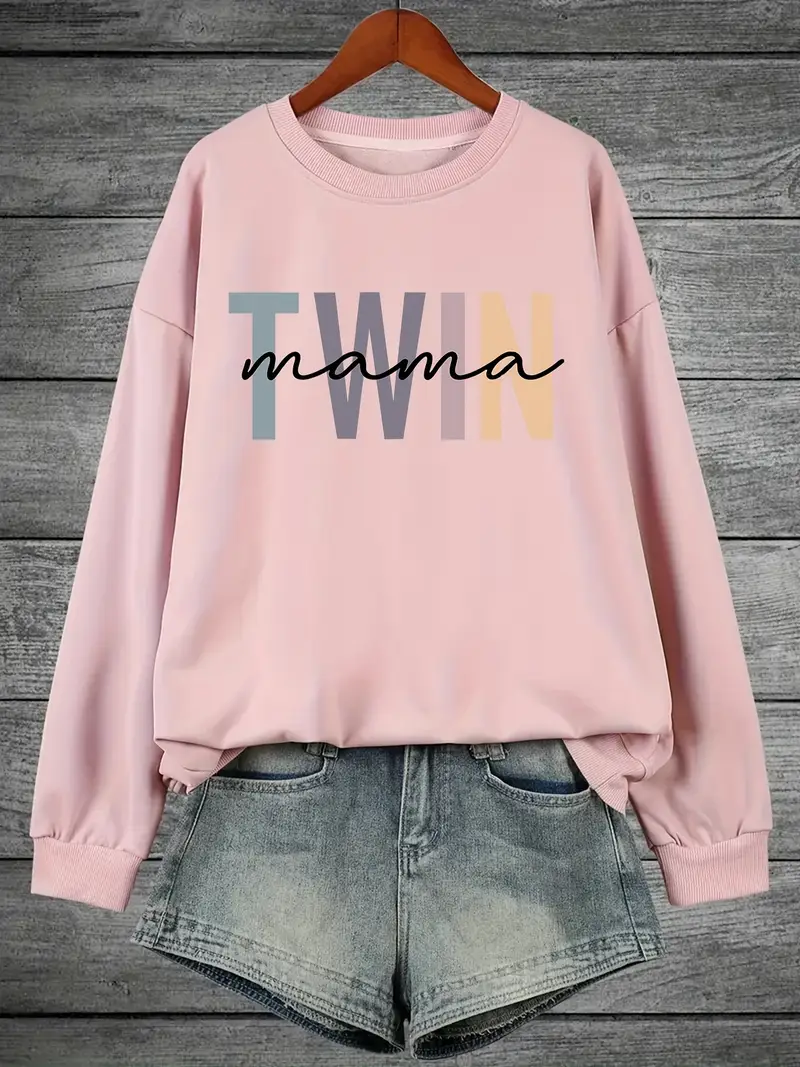 Plus Size Letter Print Sweatshirt Crew Neck Casual Temu Ireland