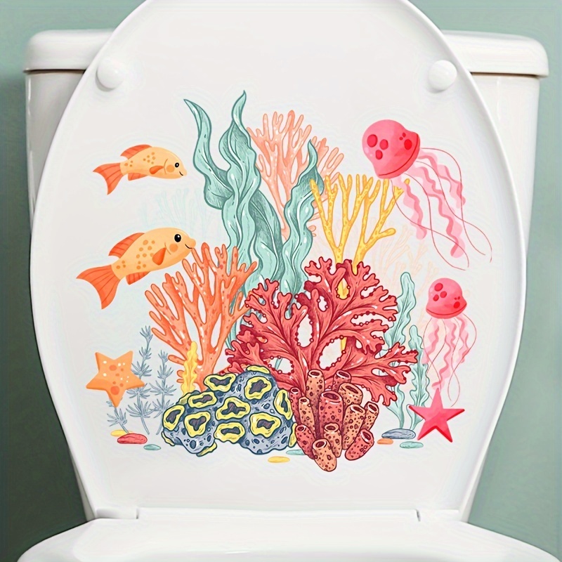 Creative Toilet Sticker Cartoon Coral Seaweed Small Fish - Temu