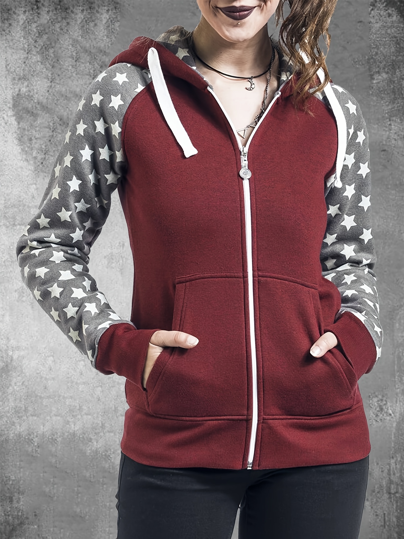 Raglan Sleeve Drawstring Hooded Jacket Casual Zipper Long - Temu Australia