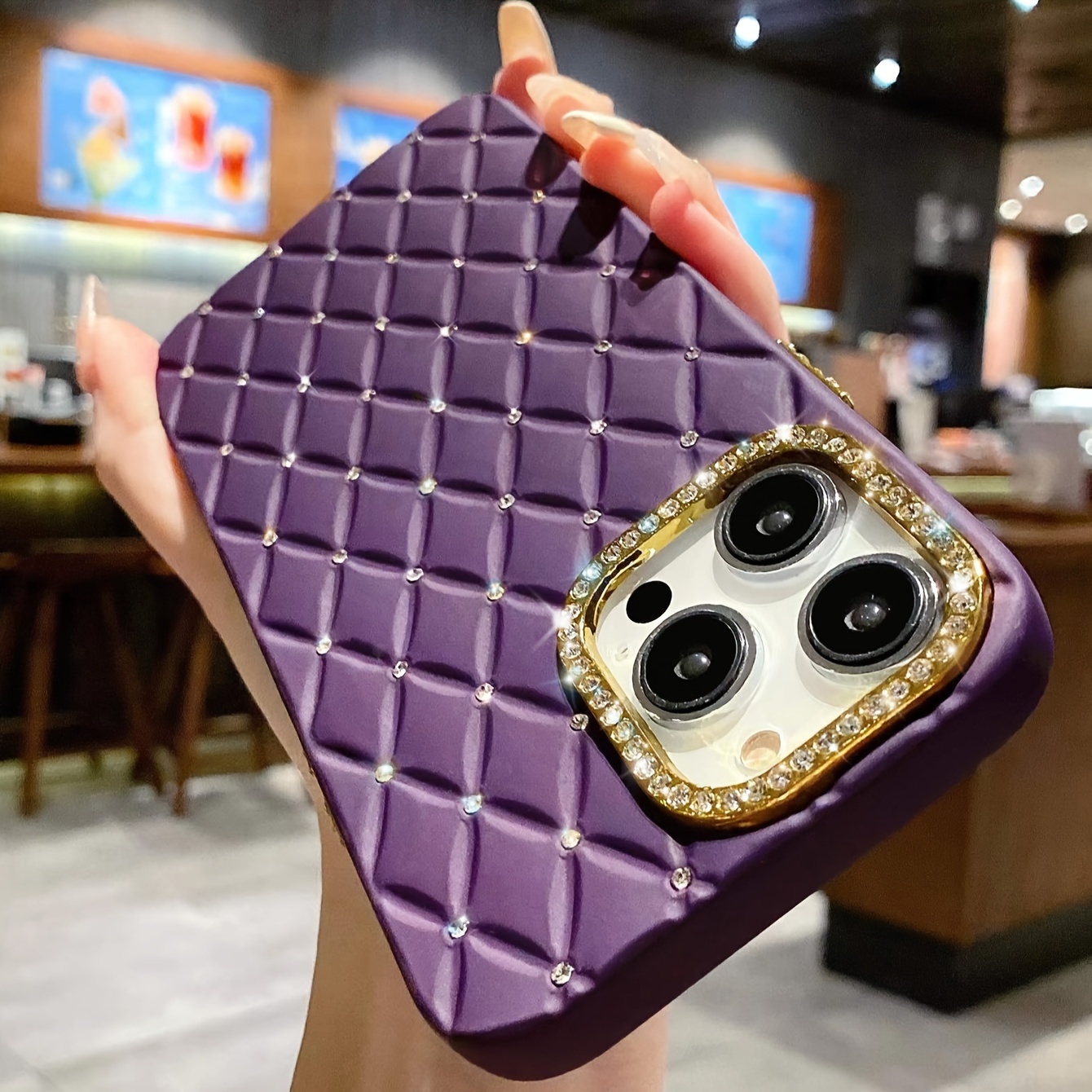 Rhinestone Decor Rhombus Pattern Protective Phone Case - Temu United ...