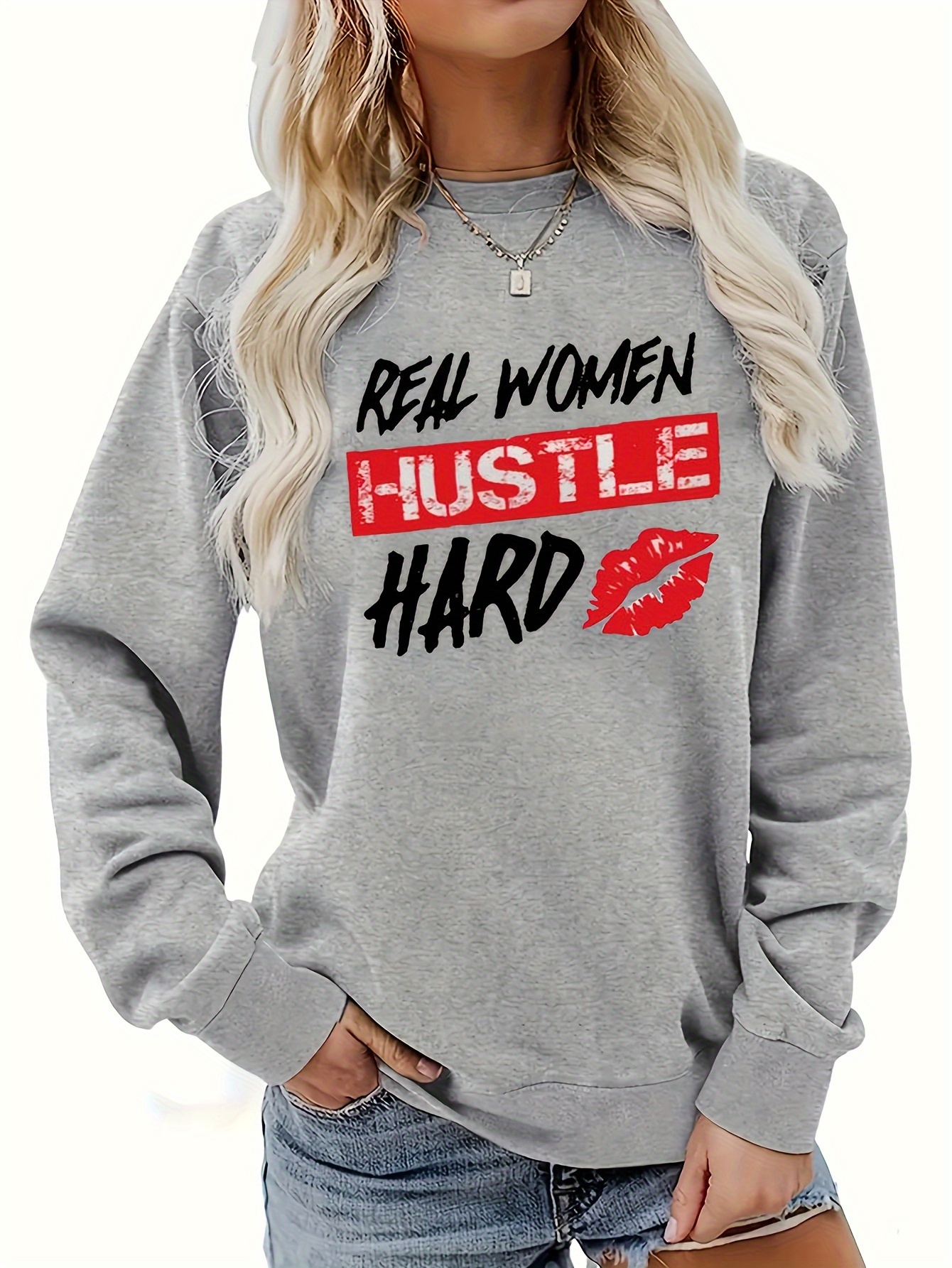 Letter Lip Print Pullover Sweatshirt Casual Long Sleeve Crew Temu New
