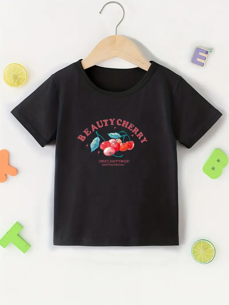 Cherry Print Casual T Shirt Beautiful Girls Comfy Fit Short Temu