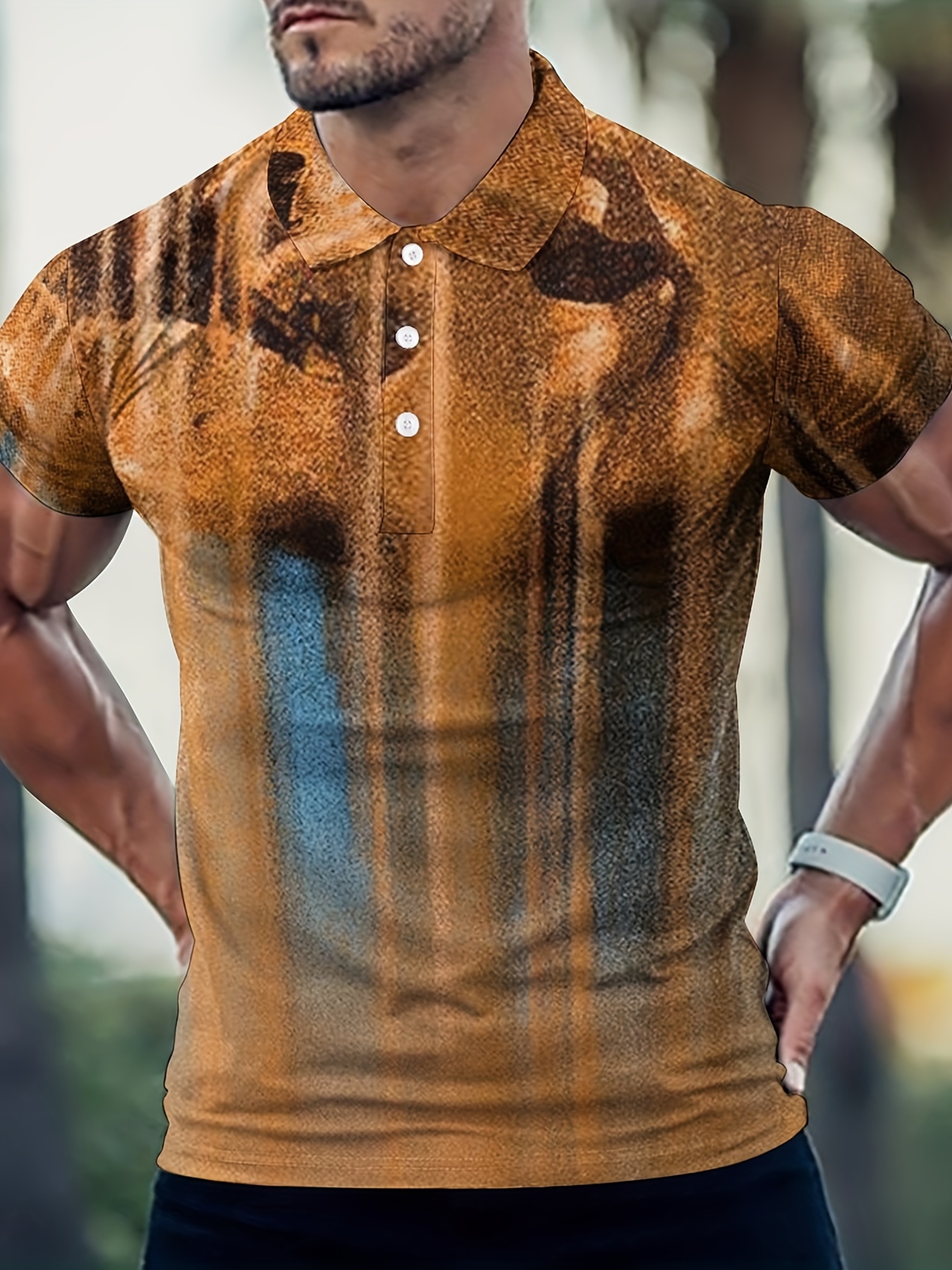 Abstract Pattern Casual Slightly Stretch Button Short Sleeve - Temu ...