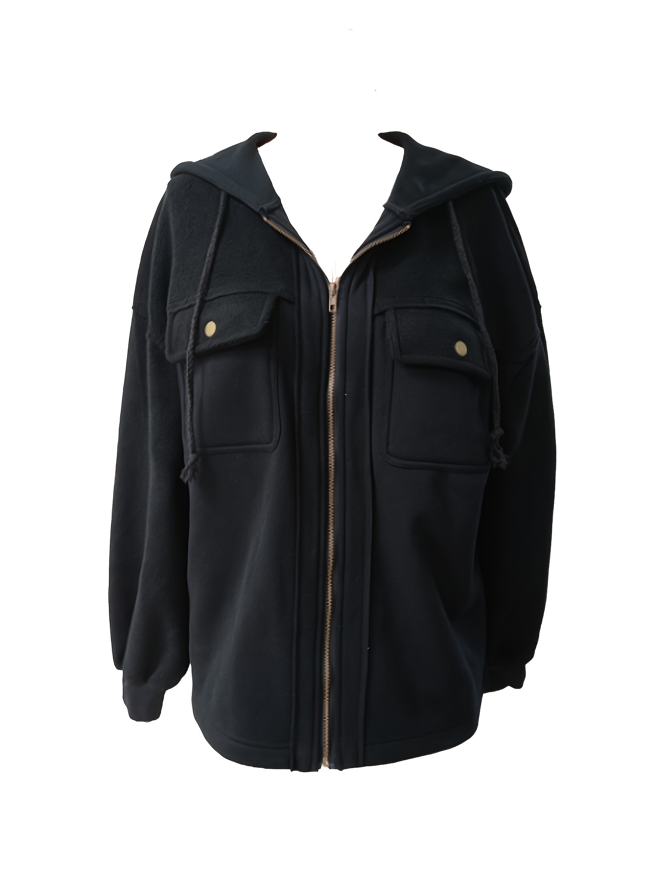 drawstring solid hooded jacket casual zip long sleeve - Temu Philippines