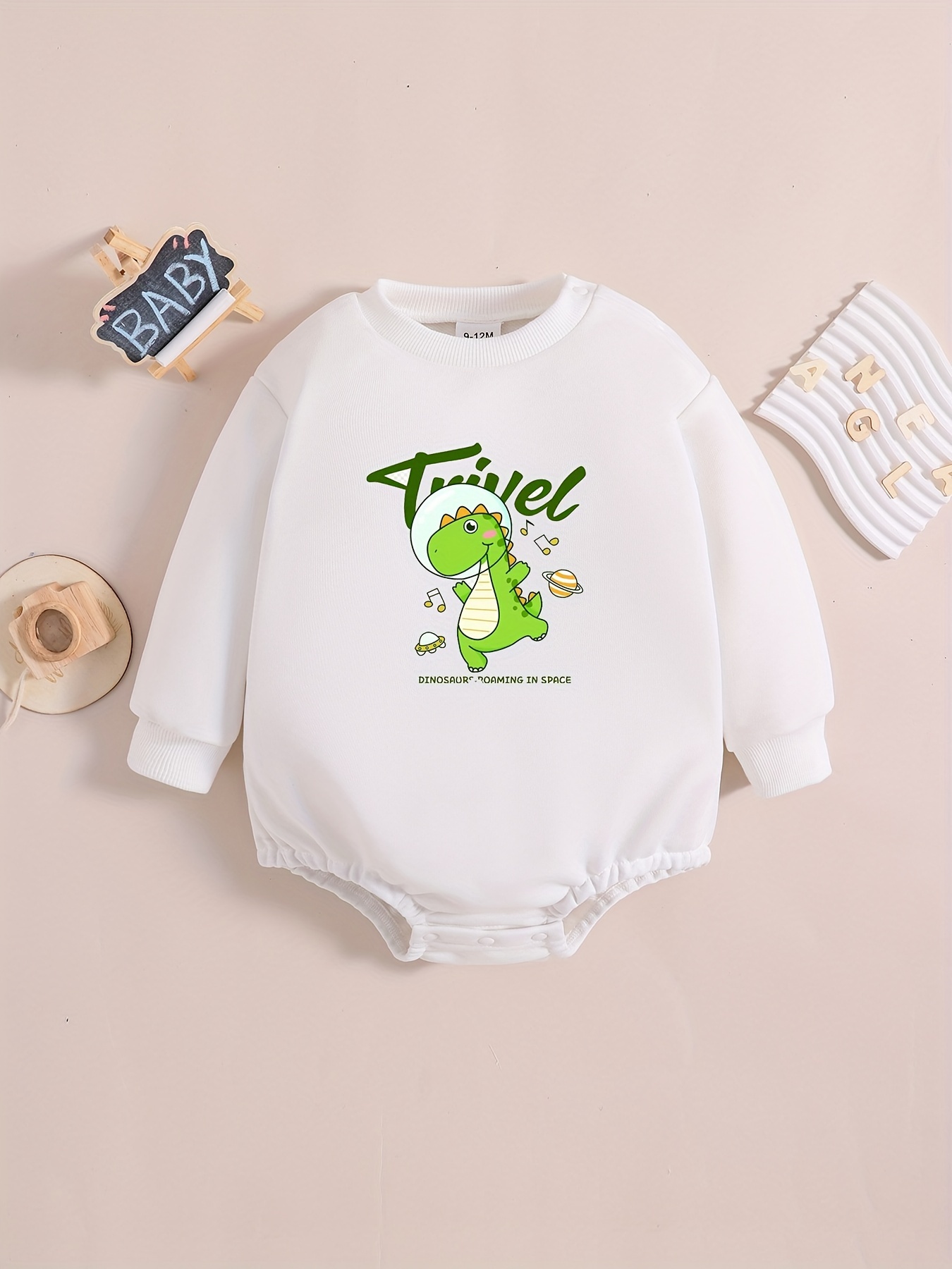 Baby Boys Cute Triangle Bodysuit Dinosaur Letter Print Long - Temu ...