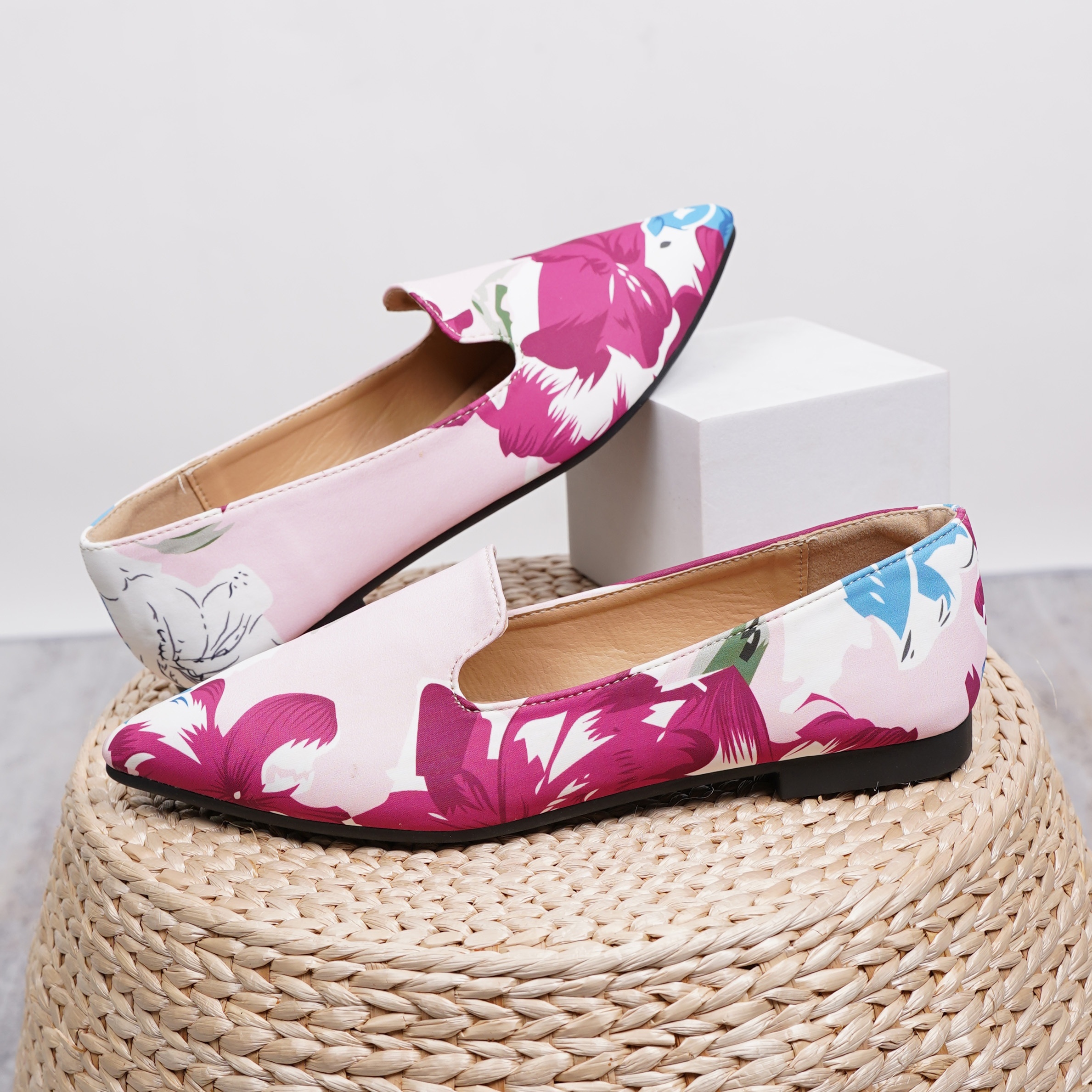 Women's Floral Print Flat Shoes Elegant Pointed Toe Soft - Temu Ireland