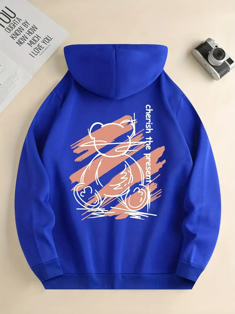Trendy Bear Print Hoodies Men Graphic Sweatshirt Kangaroo Temu New