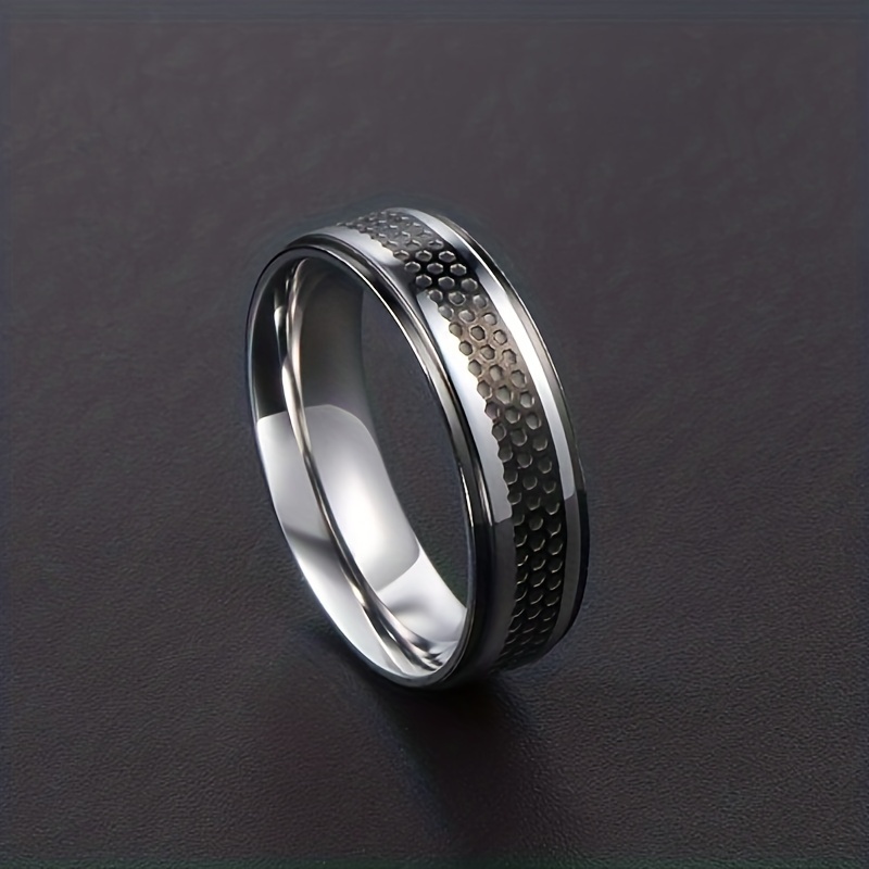 Golden Black Titanium Steel Ring Trendy Classic Ring Couple - Temu ...