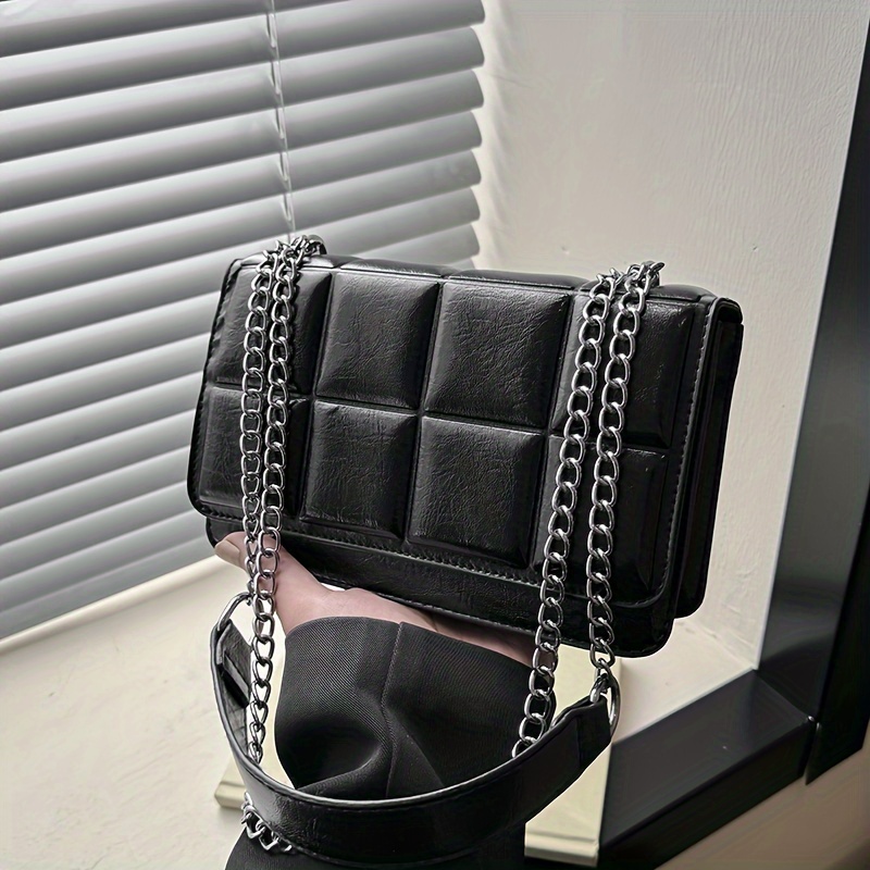 Plaid Embossed Crossbody Bag Trendy Chain Shoulder Bag - Temu Australia