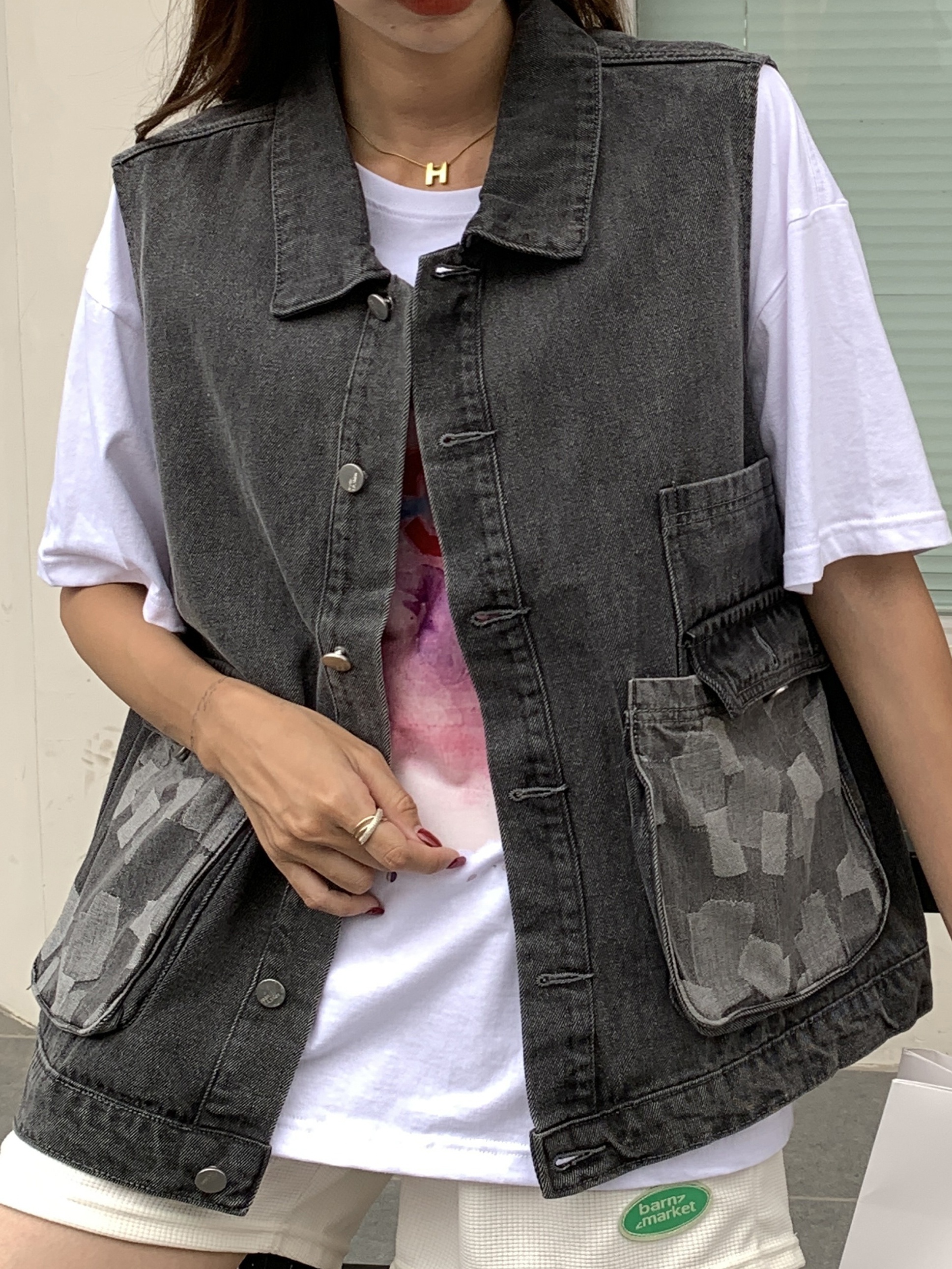 Skateboard Denim Top Plus Size Womens Plus Colorblock Flap Temu Canada