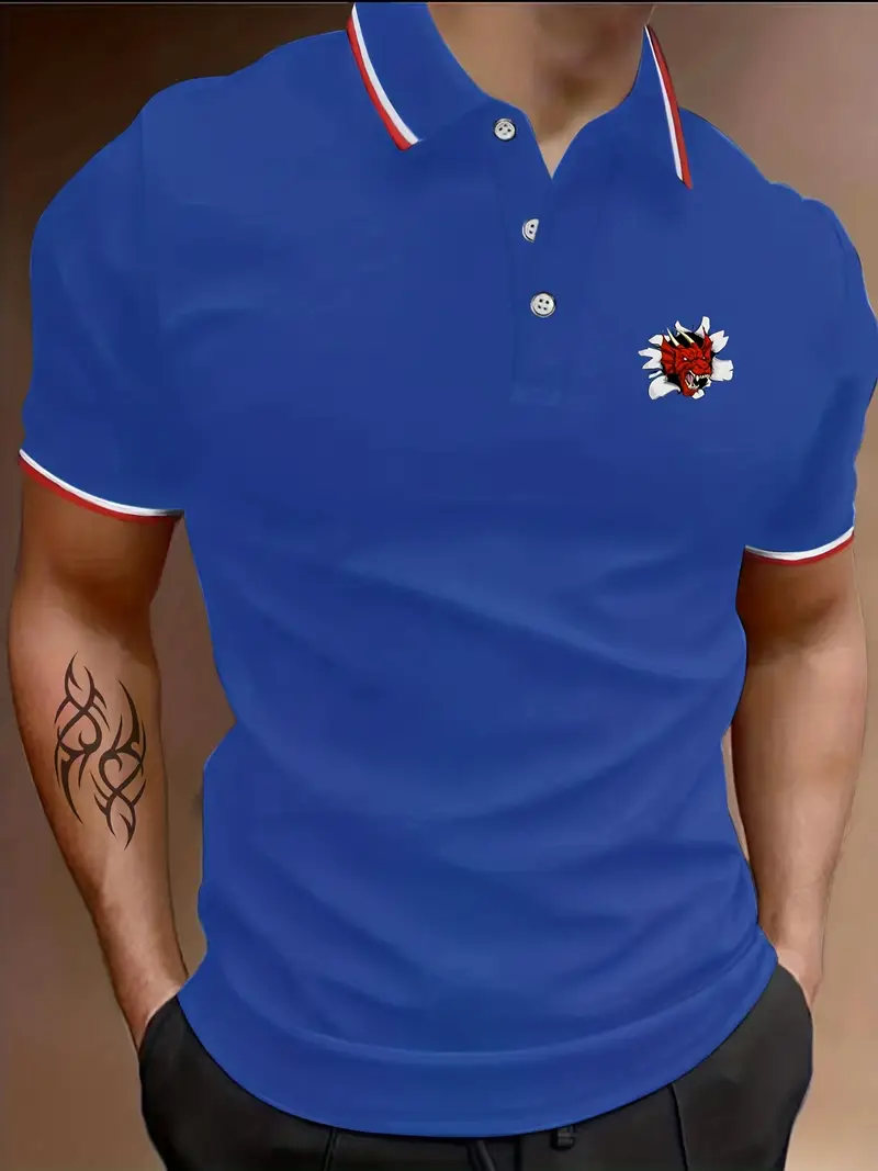 Pattern Golf Polo Shirt Breathable Regular Fit Evil Dragon Temu Australia