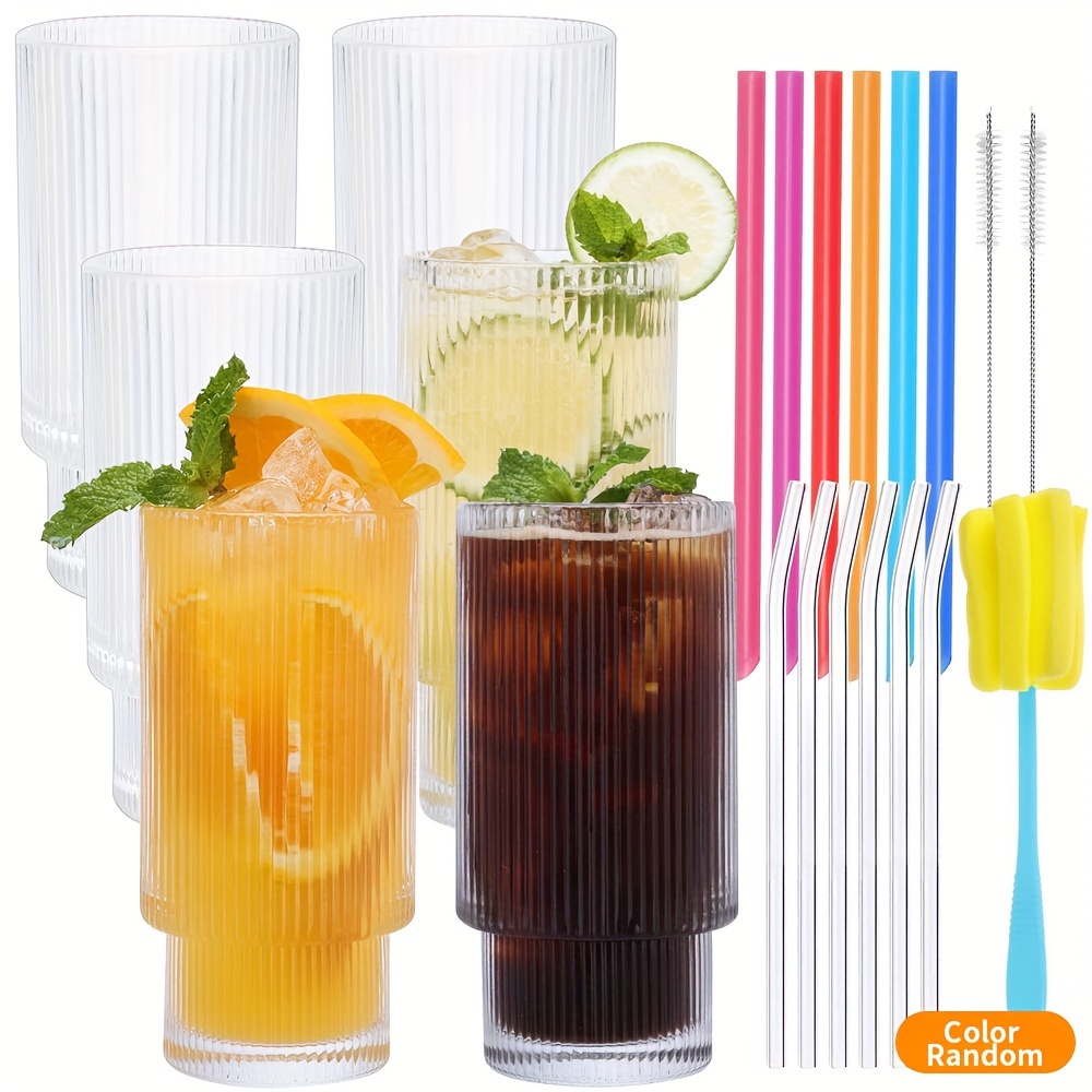 Vertical Grain Glass Cups Straw Cup Brush Glass Coffee Cup - Temu Portugal
