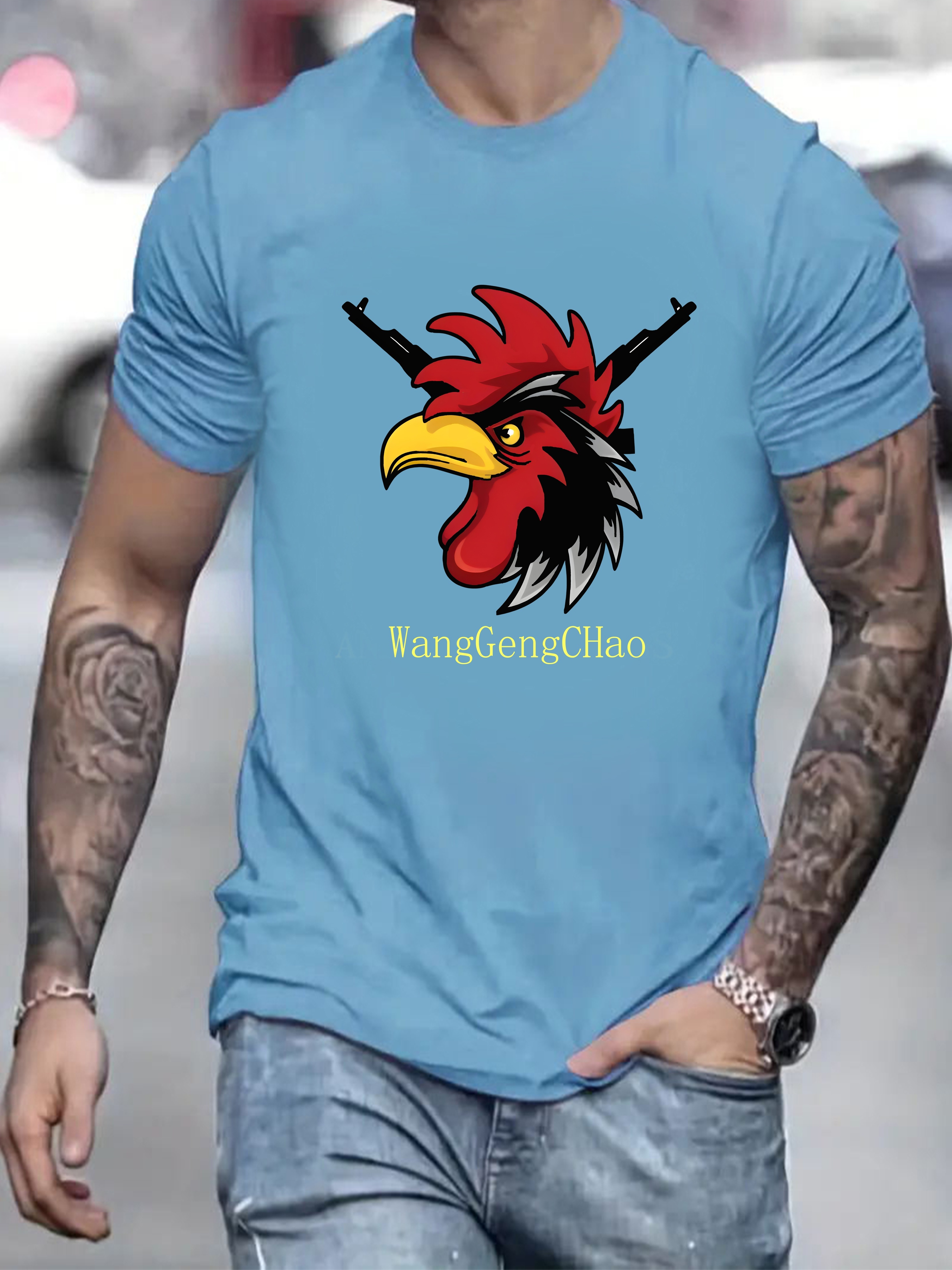 Men's Crew Neck Regular Fit Short Sleeve Rooster Print - Temu South Africa