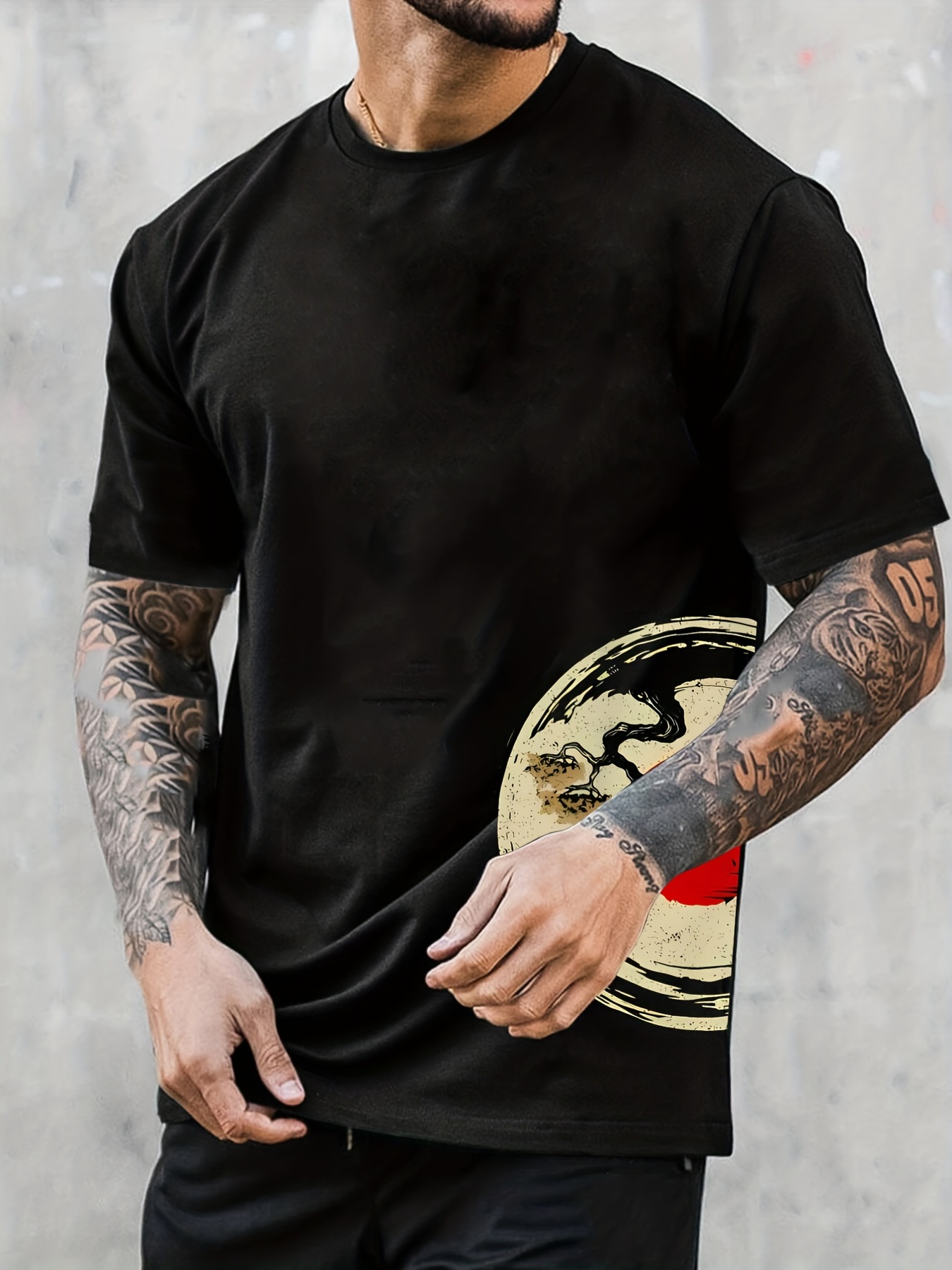 Japanese Tree Art Print Tee Shirt Tee Men Casual Short - Temu Canada