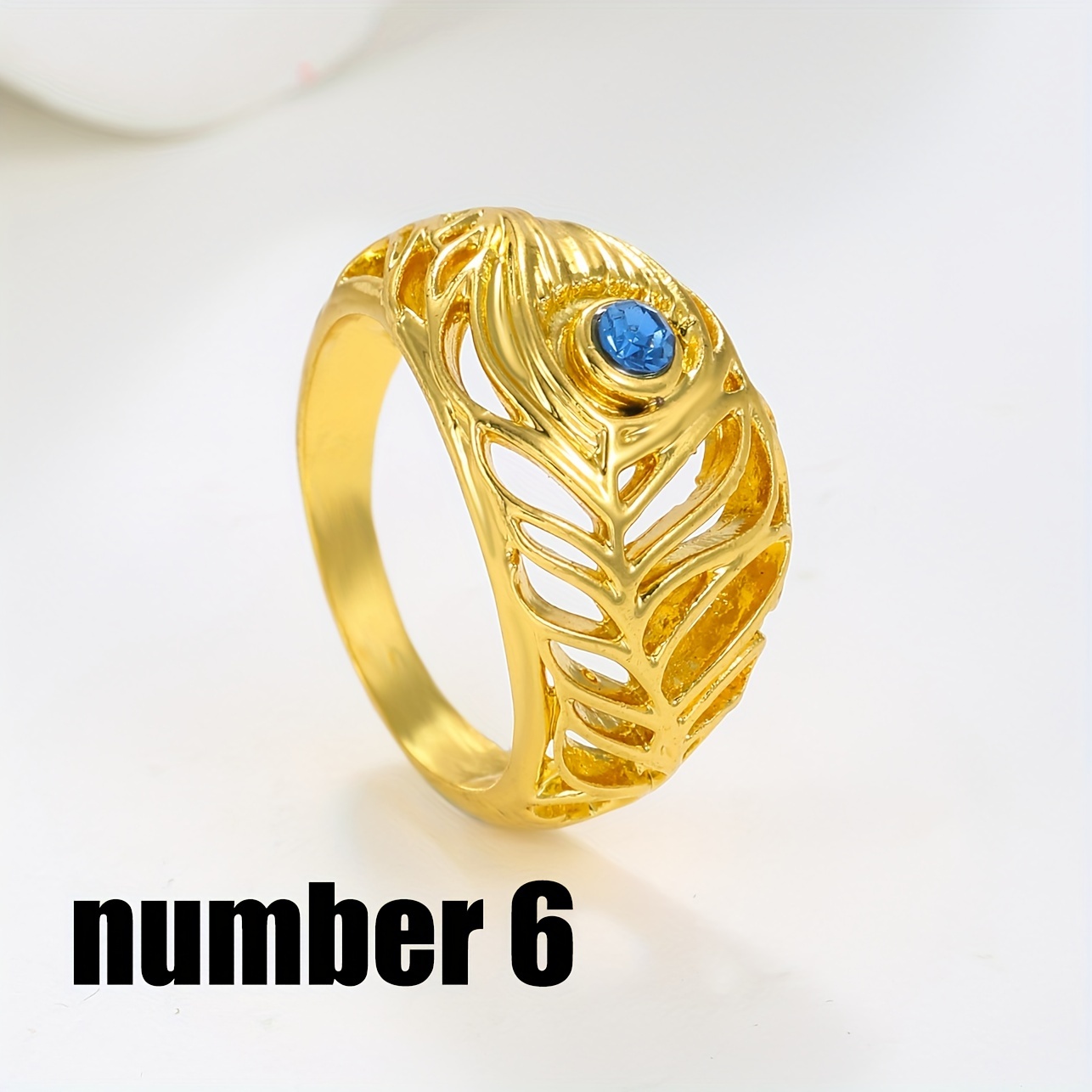 Peacock Feather Blue Cubic Zirconia Golden Ring Bohemian - Temu United ...