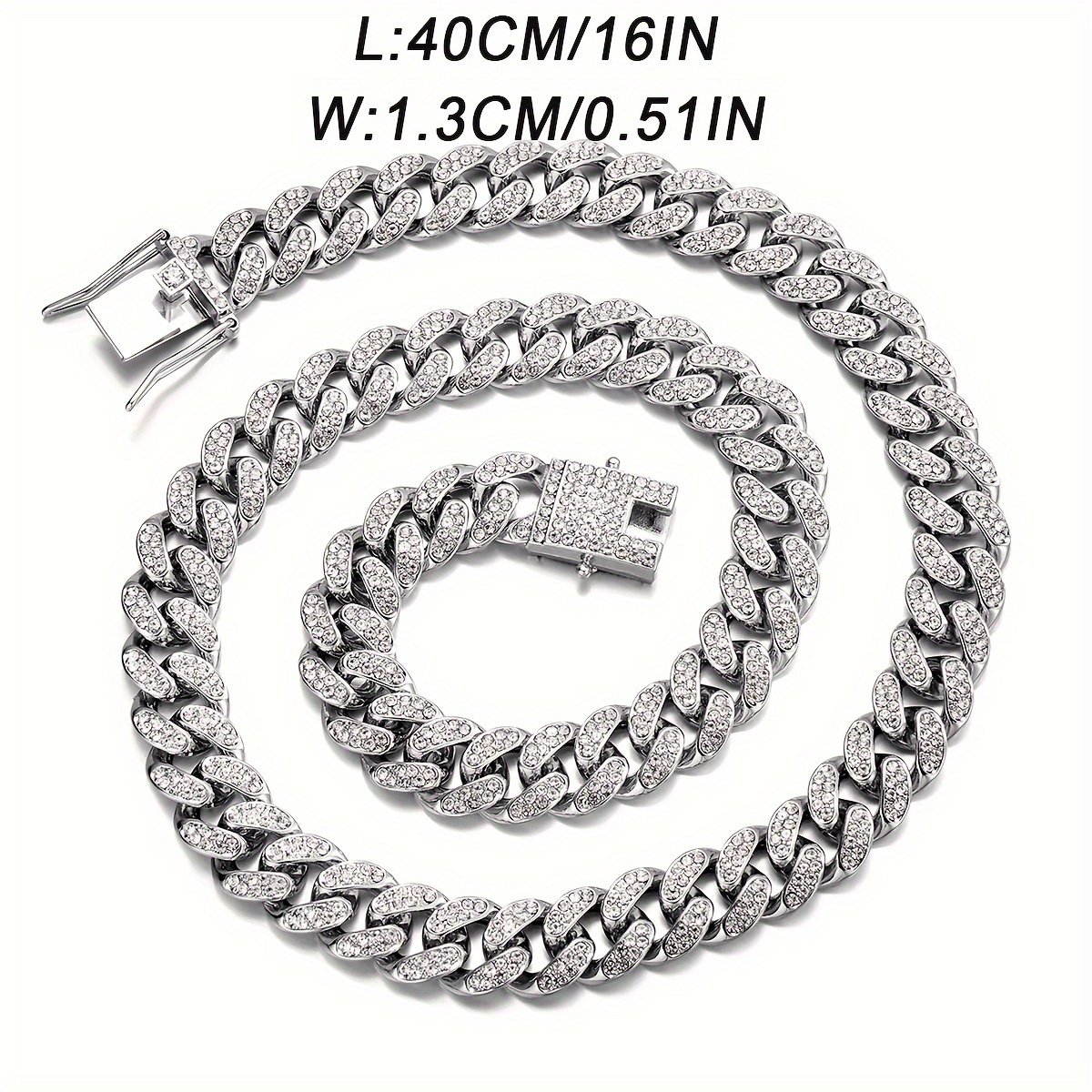 Full Shiny Rhinestone Inlaid Chain Design Necklace Cuban - Temu United ...