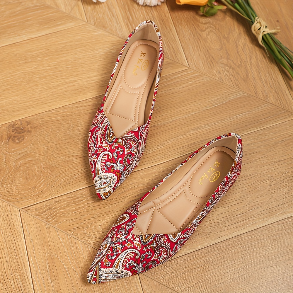 Womens Paisley Print Flat Shoes Pointed Toe Soft Sole Slip - Temu Australia