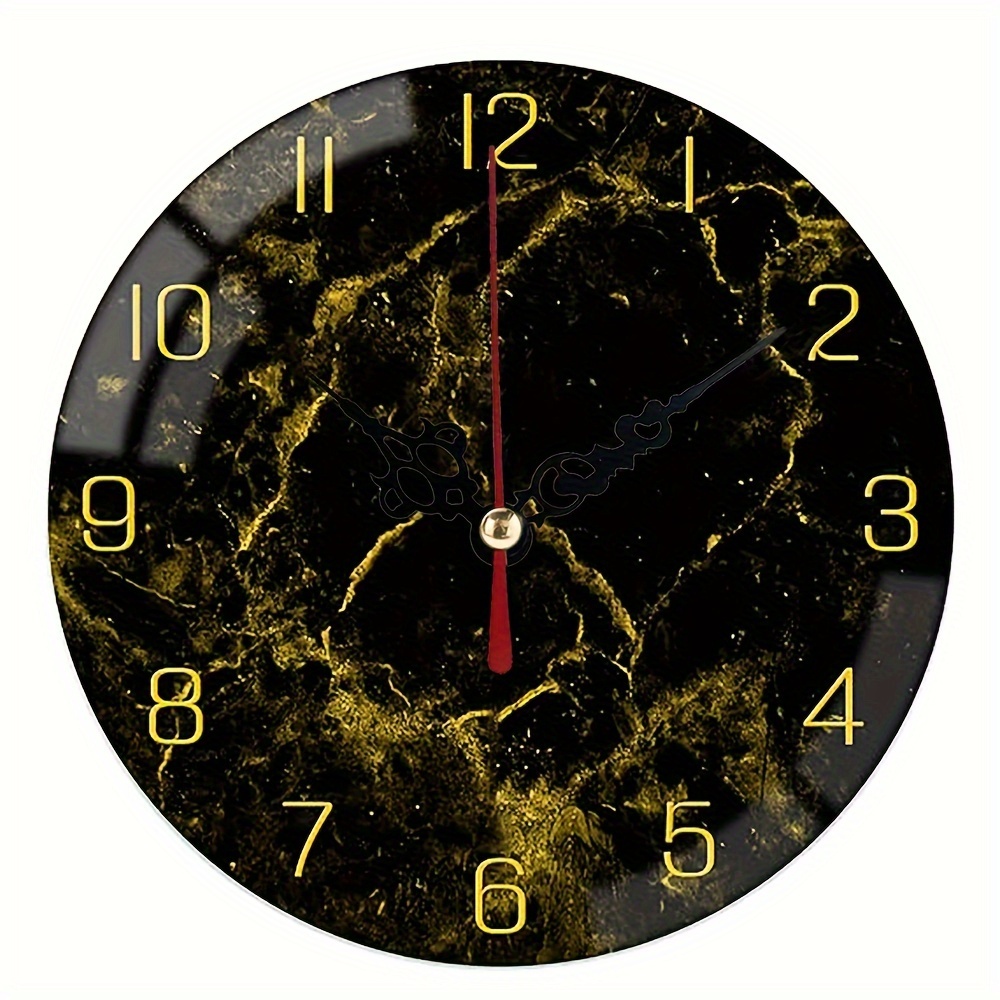Black Modern Marble Texture Clock Gold Hands Rustic Kitchen - Temu ...