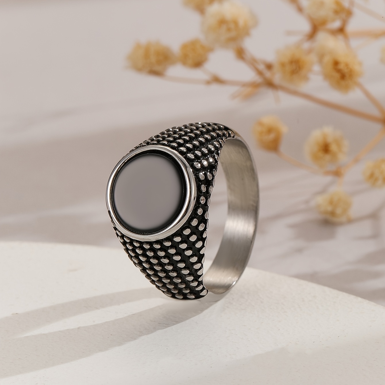 Men's Stainless Steel Hip hop Retro Rings Inlaid Synthetic - Temu ...