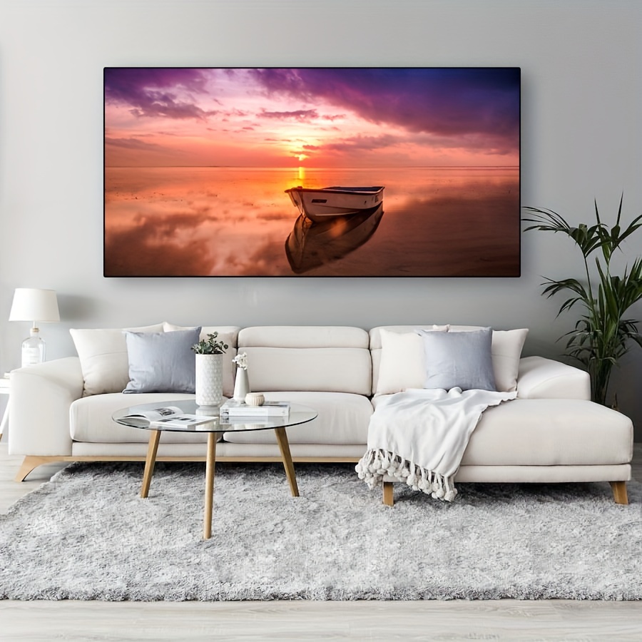 Nature Landscape Wall Art Canvas Print Sunset Beach Boat - Temu United ...