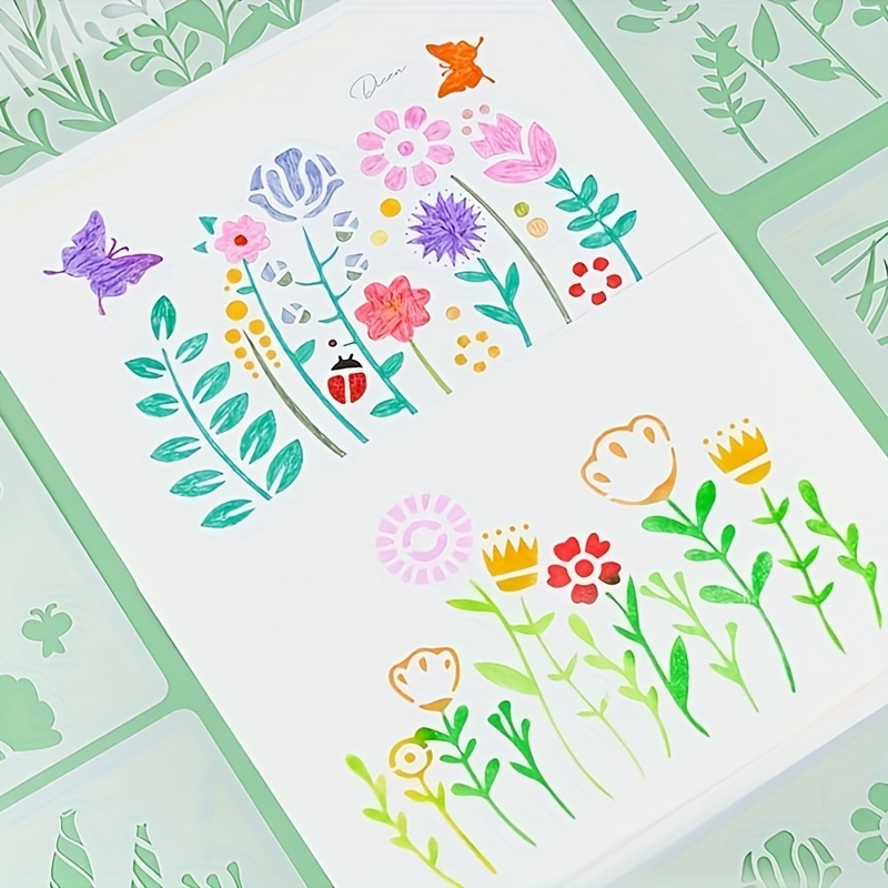 8枚セット B5 植物と花 くり抜き 絵画テンプレート Diy手描き 落書きスプレーペイント 素材テンプレート 新学期 Temu Japan