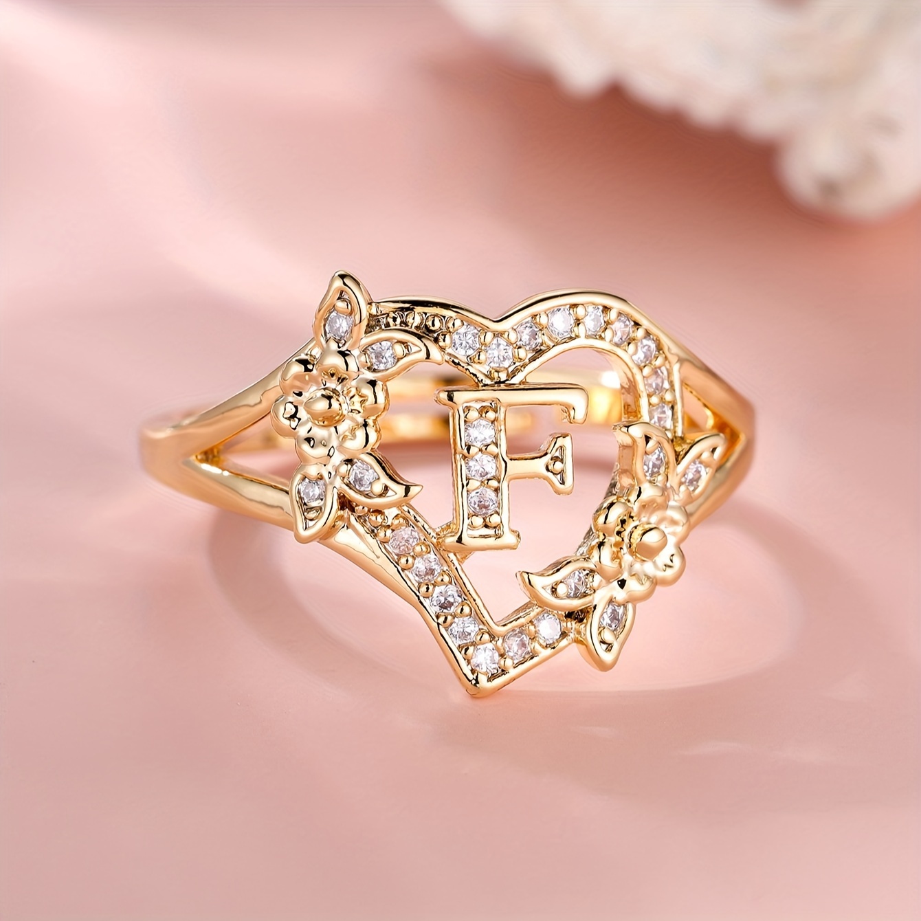 Exquisite Cubic Zirconia Love Heart Flower Band Ring - Temu United Kingdom