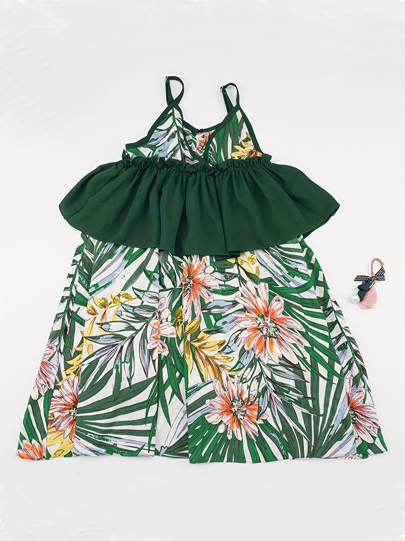 Baby Girls Stylish V neck Flower Print Splicing Cami Dress - Temu New ...