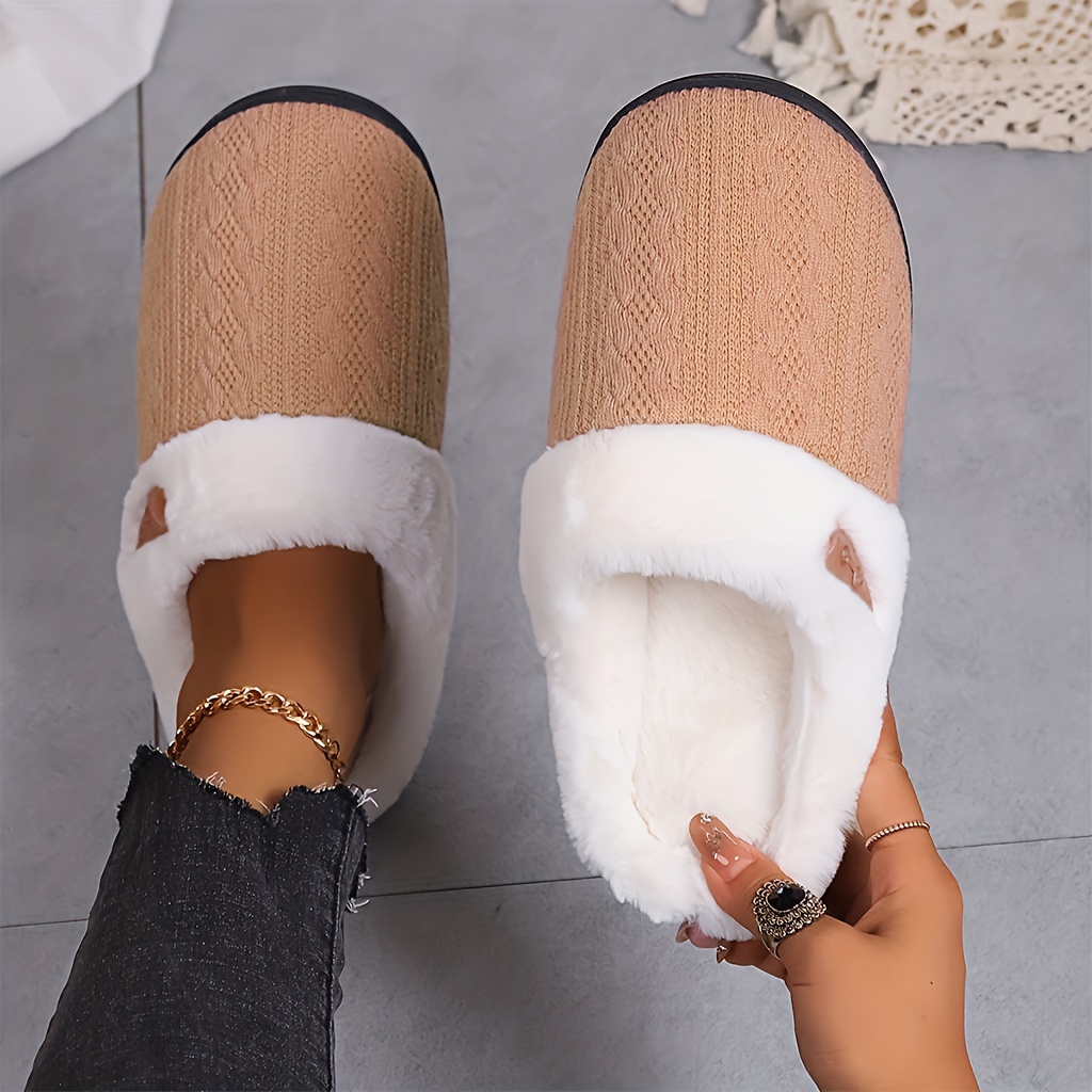 Solid Color Slippers Casual Slip Plush Lined Shoes - Temu Philippines
