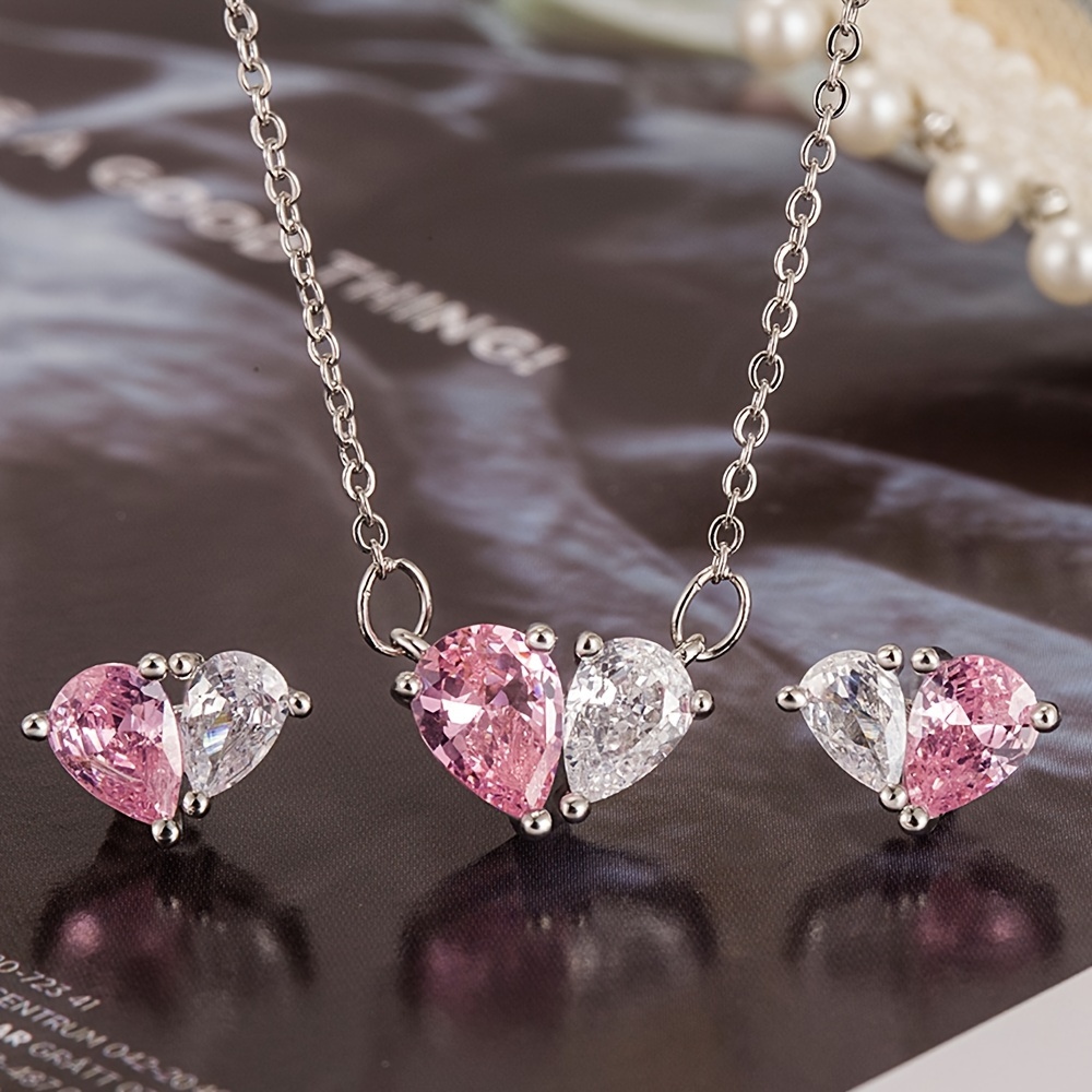 Cute Heart Shaped Jewelry Set Color Matching Combined Love - Temu ...