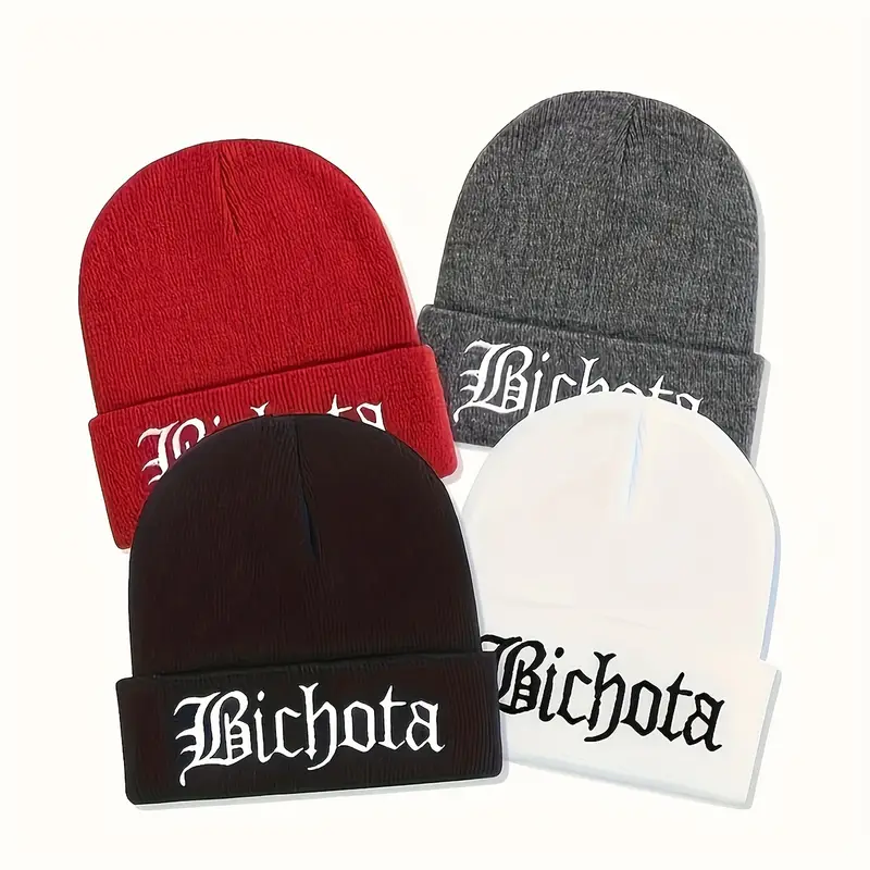 Gothic Letter Graphic Beanie Trendy Embroidery Solid Color Temu Australia