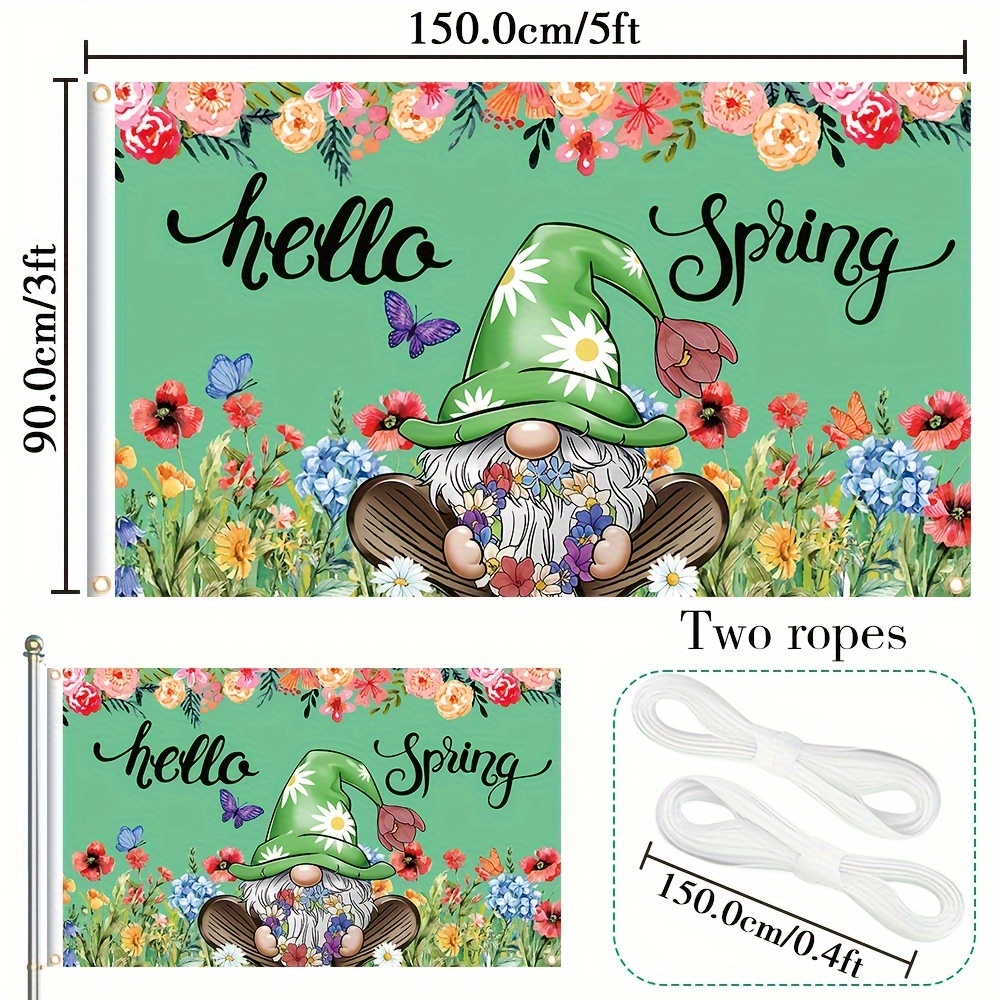 Hello Spring Garden Flag Polyester Watercolor Floral Gnome - Temu Denmark