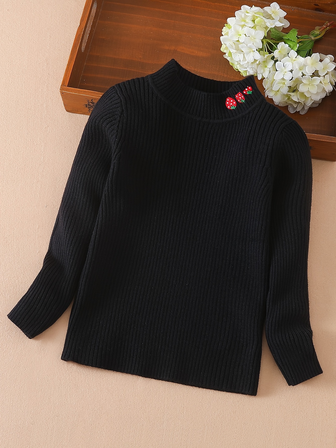 Girl's Solid Strawberry Details Knit Sweater Mock Nneck - Temu Ireland